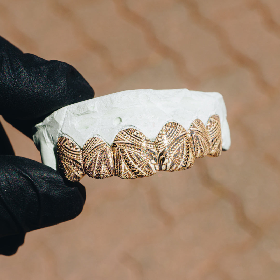 Polynesian Tribal Design Grillz - Custom Gold & Silver Engraved Grillz ...