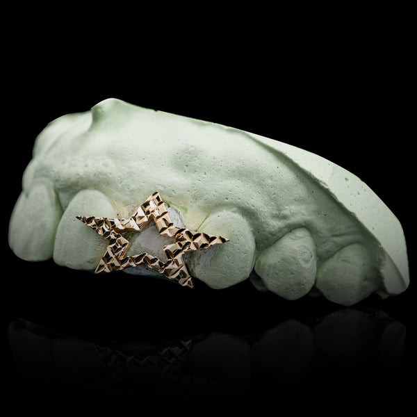 Diamond Cut Star Outline Triple Cap Grillz - Custom Gold Grillz