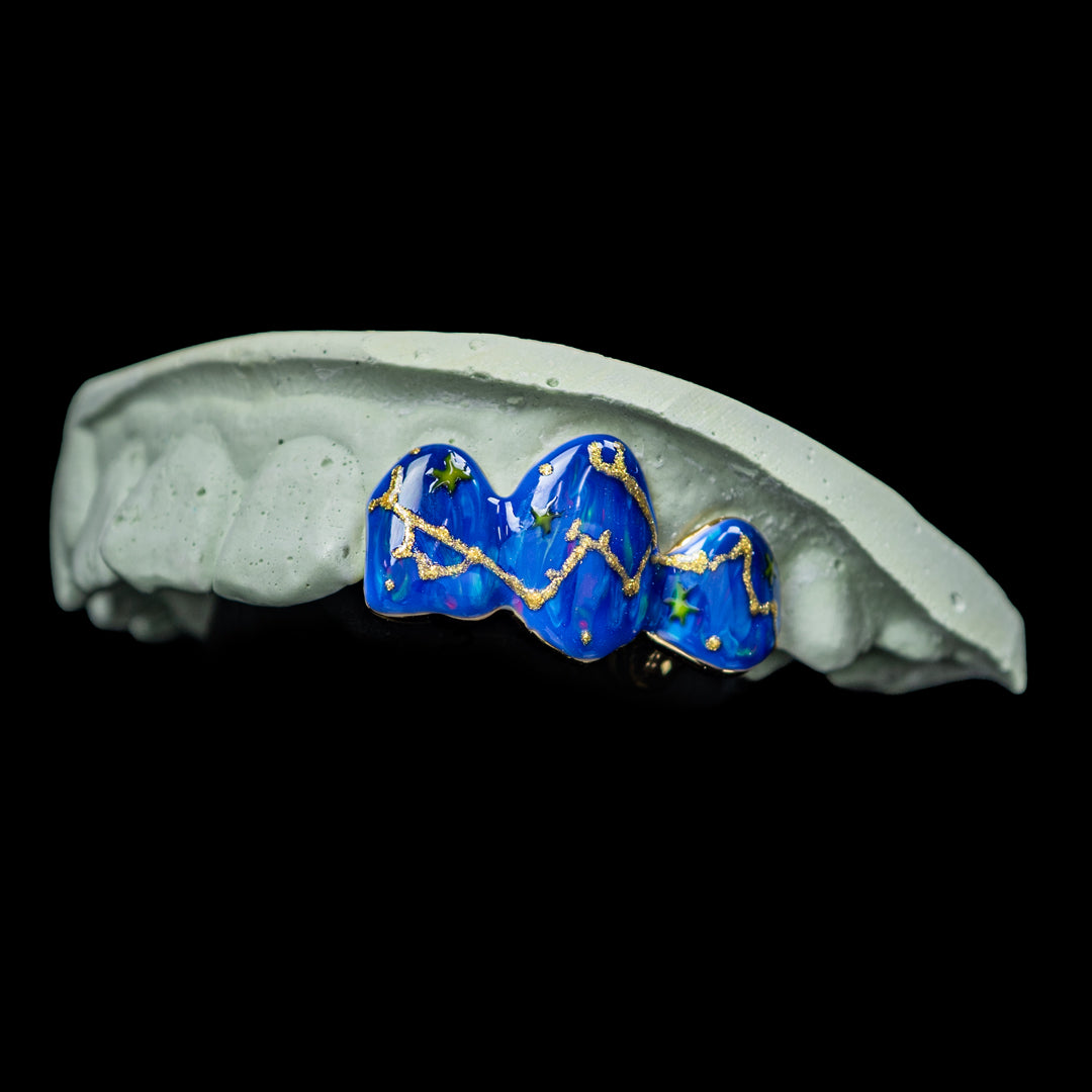Constellation Triple Cap Grillz – Blue Enamel Gold Star Grillz - Custom ...