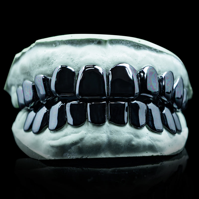 Black E-Coating Deep Cut Grillz - Bold and Edgy Look - Custom Gold Grillz