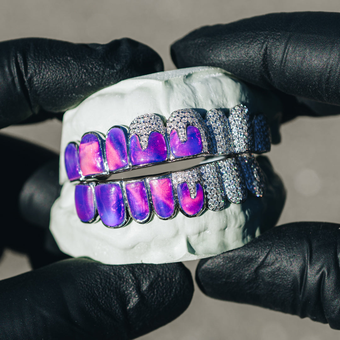 Iced Opal Grillz with Moissanite Drips - Custom Colors in Gold or ...