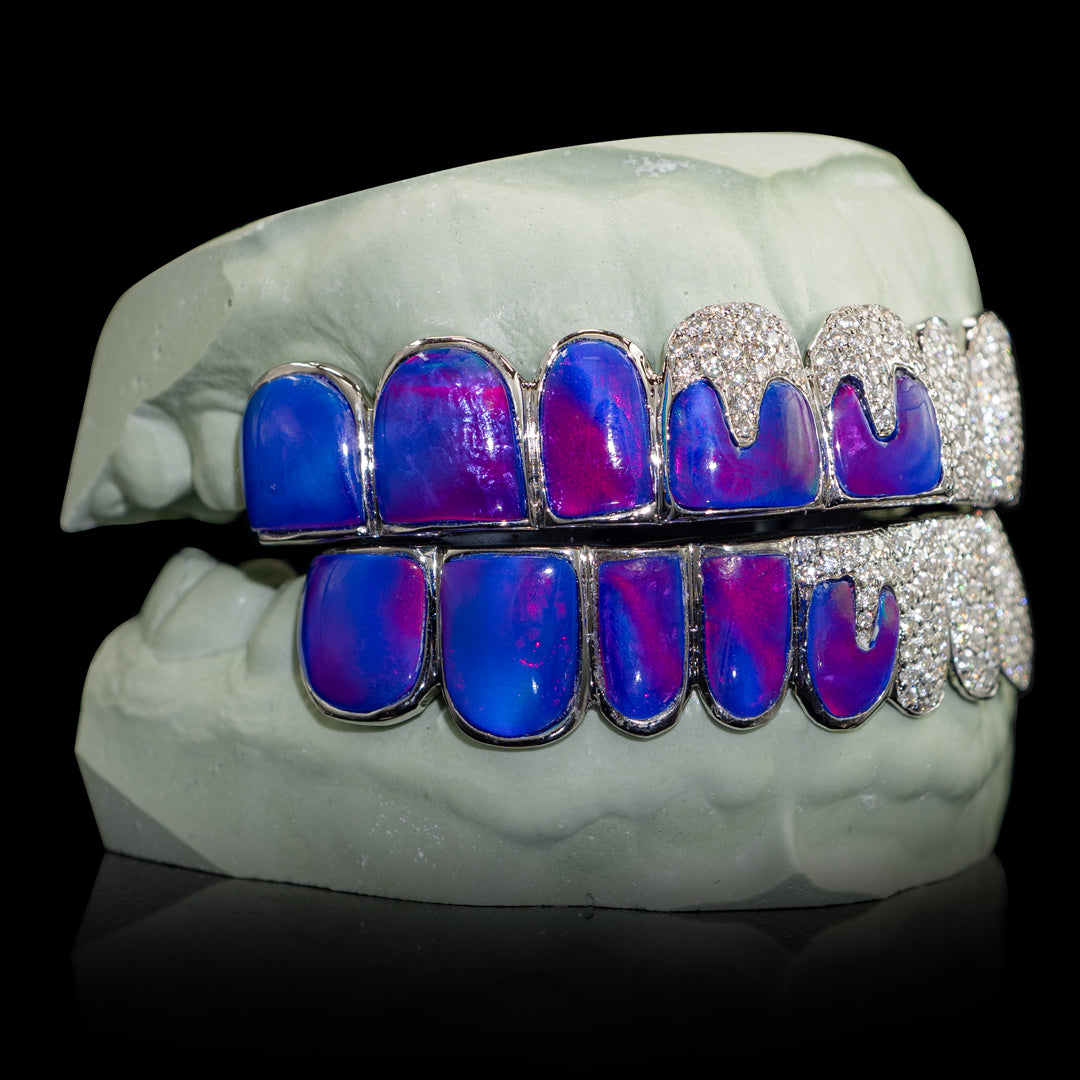 Iced Opal Grillz with Moissanite Drips - Custom Colors in Gold or ...