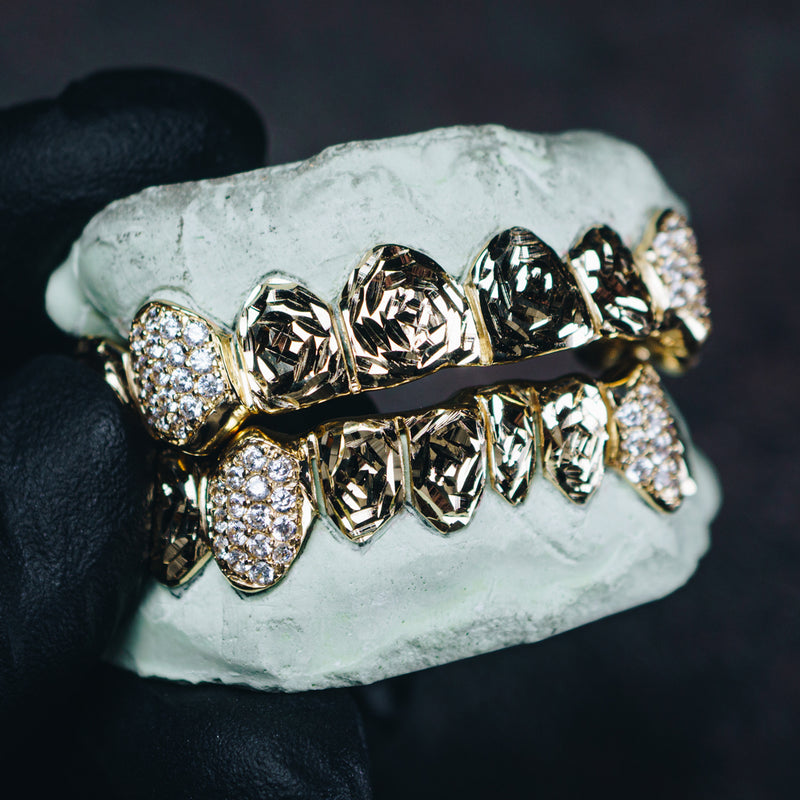 Buy Rose Cut with Diamond Fangs Grillz Online - Custom Gold Grillz