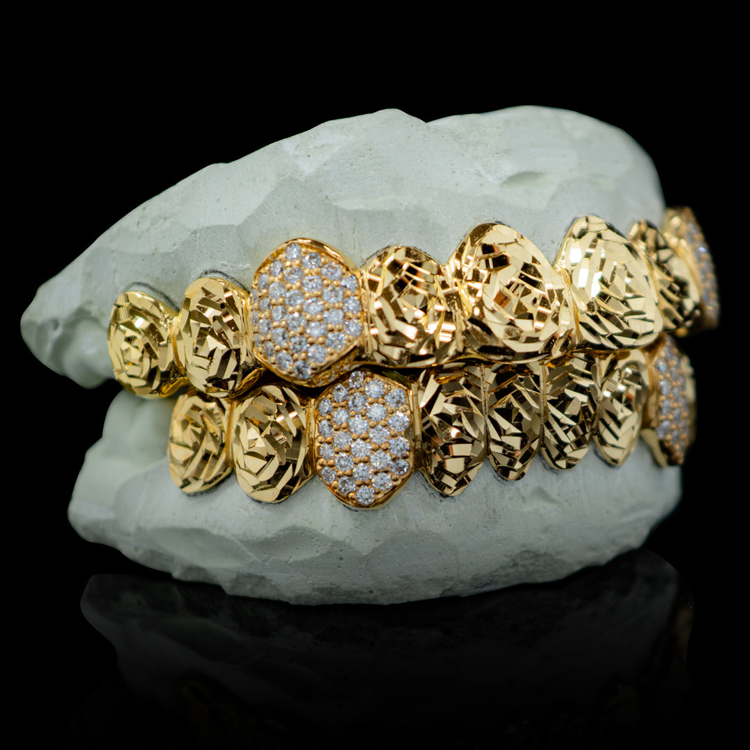 Buy Rose Cut with Diamond Fangs Grillz Online - Custom Gold Grillz