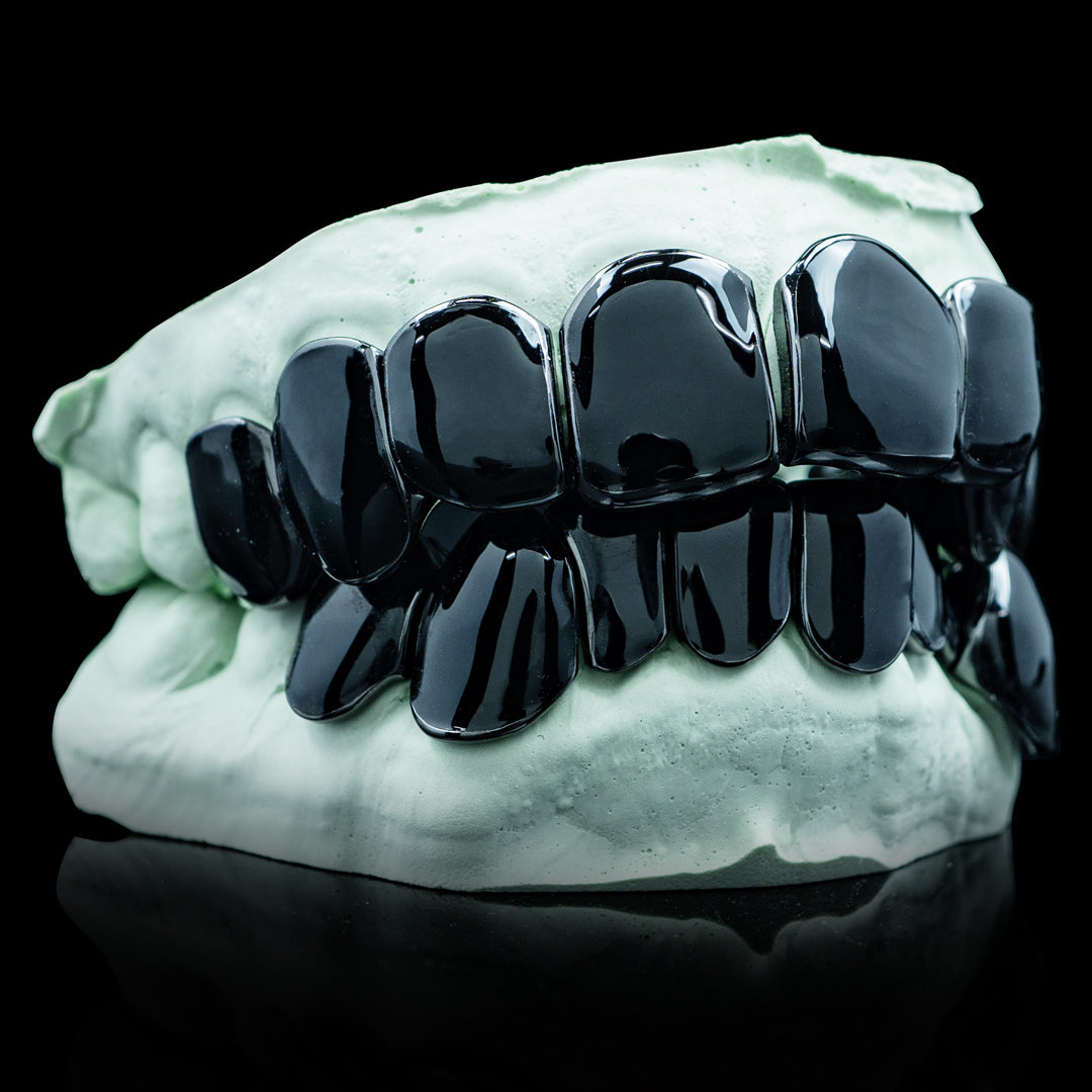 Black Enamel Deep Cut Grillz - Sleek and Polished Design - Custom Gold ...