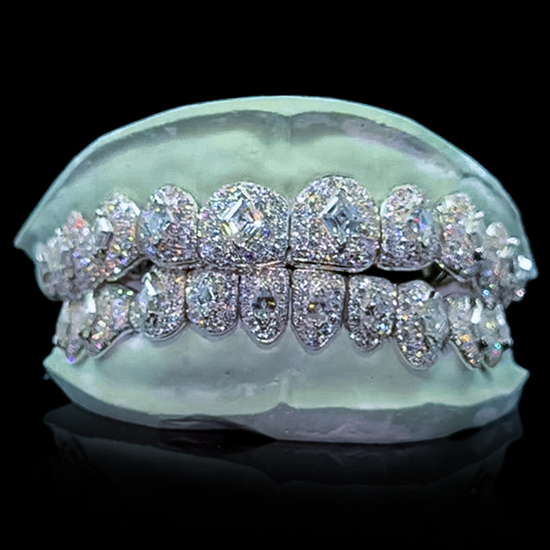 Iced VVS Moissanite Grillz with Lozenge Cut Center Stones - Custom Gold ...
