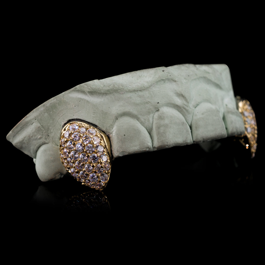 Solid Iced 6 Teeth Connect Fangs Grillz Bar - Custom Gold Grillz