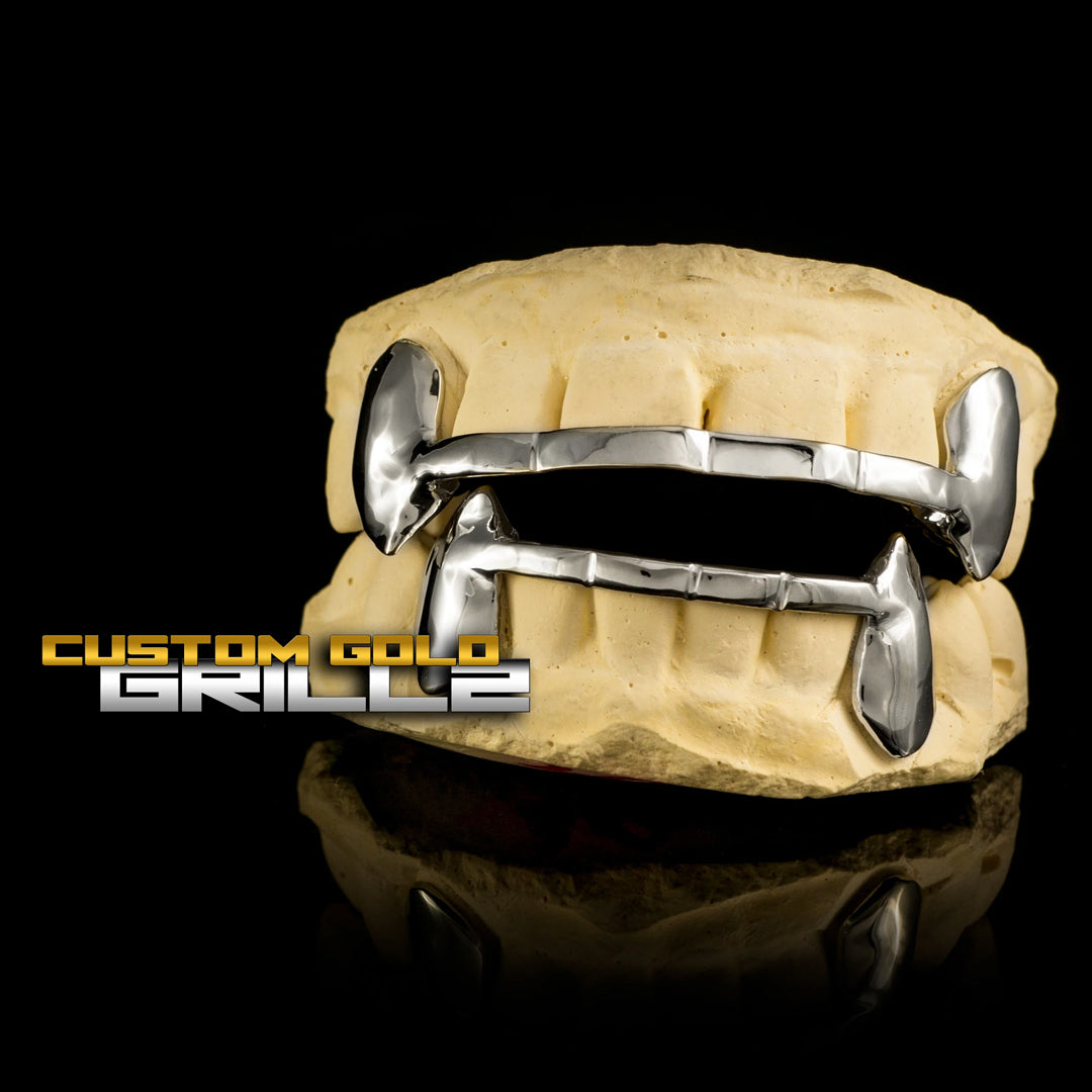 Solid and Iced Bridge Diamond Bar Grillz - Custom Gold Grillz