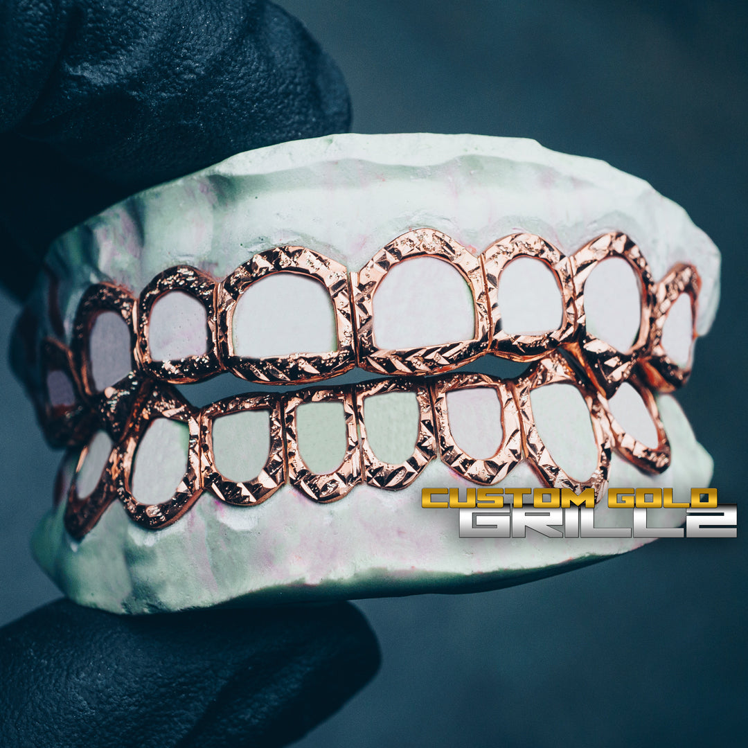 Buy Solid-Gold Open Face Diamond Cut Grillz - Custom Gold Grillz