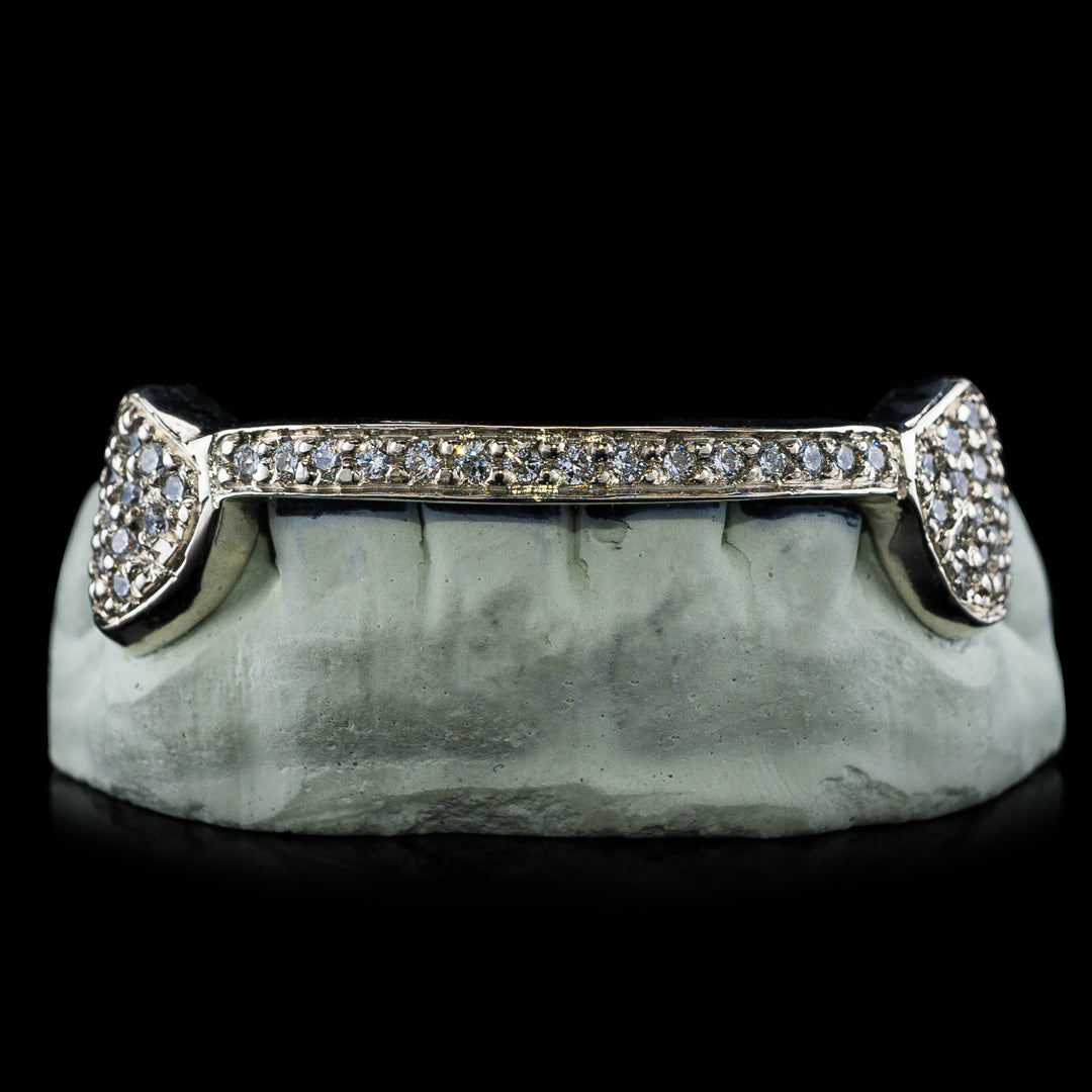 Solid and Iced Bridge Diamond Bar Grillz - Custom Gold Grillz