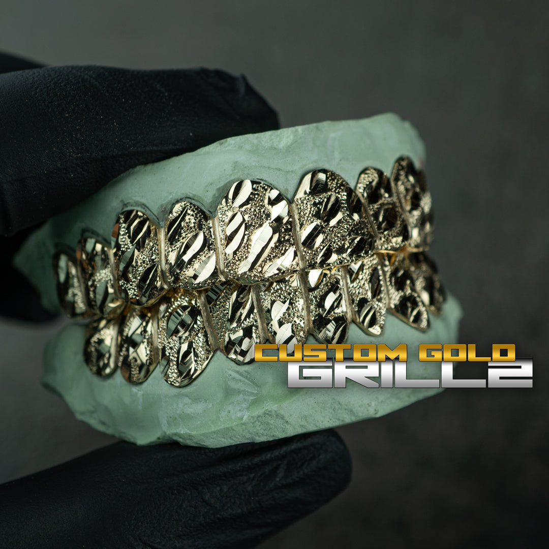 Solid Gold Nugget Cut Grillz - Custom Gold Grillz
