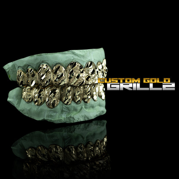 Solid Gold Nugget Cut Grillz - Custom Gold Grillz